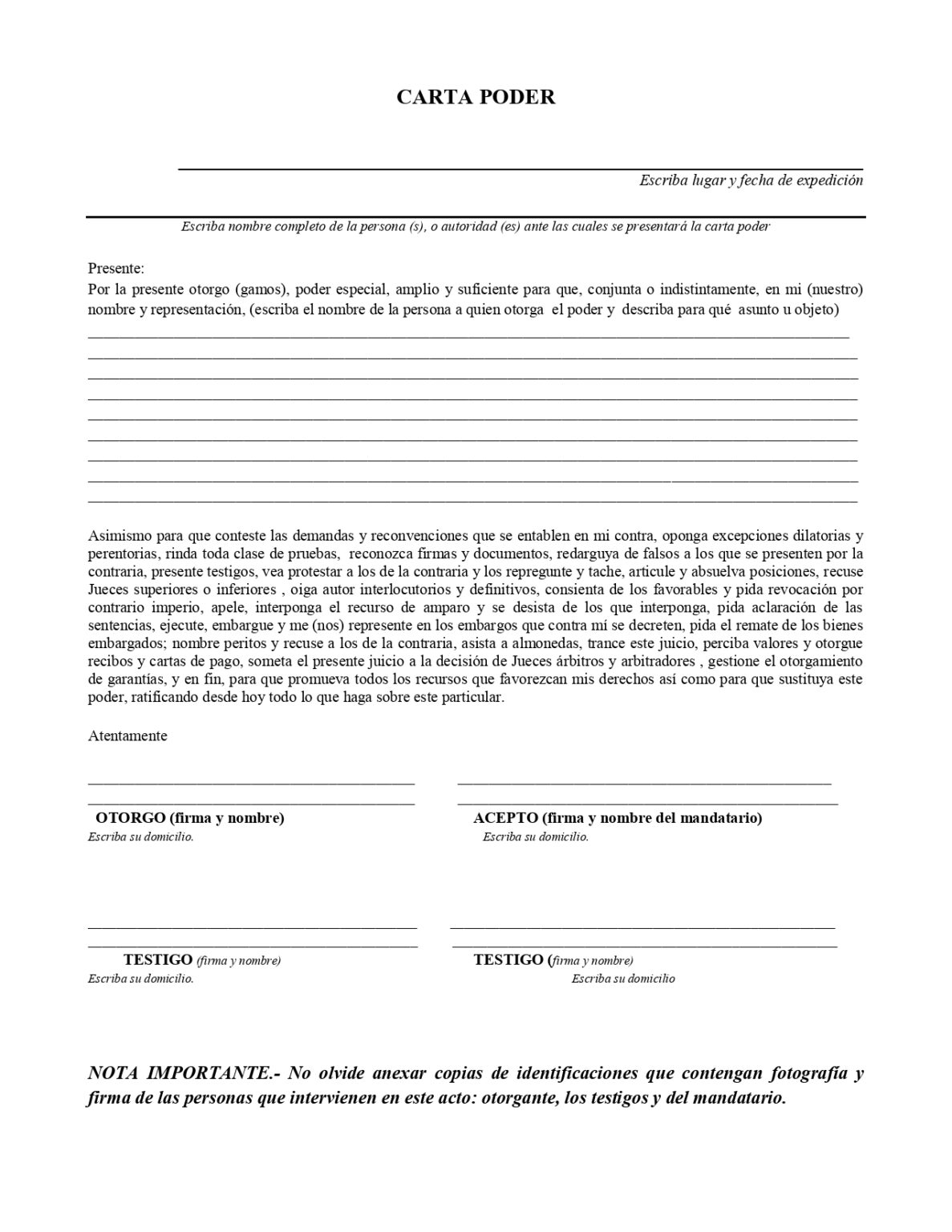 Ejemplo de Carta Poder para Trámites: Guía Completa y Requisitos ...